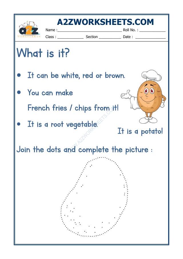 A2Zworksheets:Worksheet of Flash Card-Potato-Recognition-English