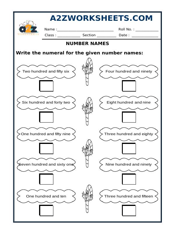 A2Zworksheets:Worksheet of Number Names-Numbers-Maths