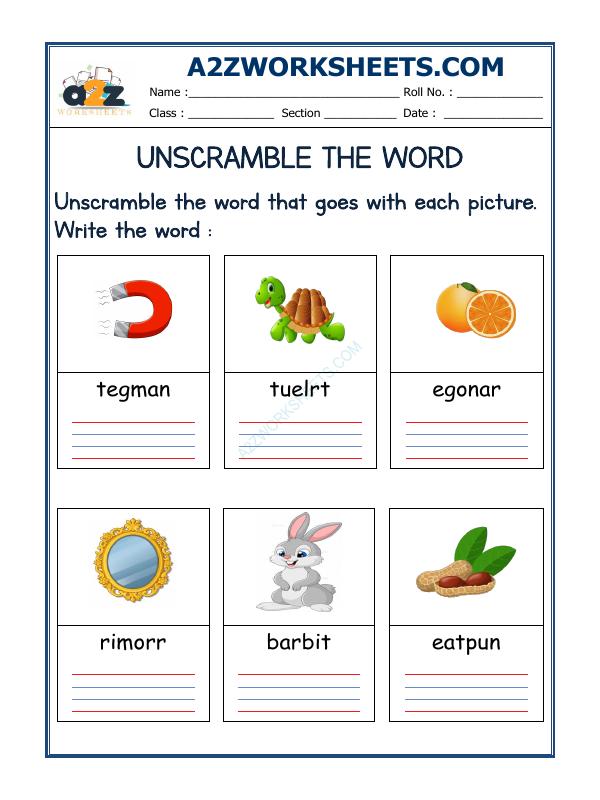 A2Zworksheets:Worksheet of Unscramble The Word-05-Reading-English