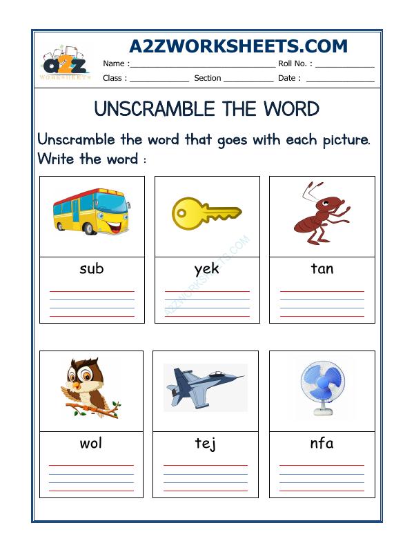 A2Zworksheets:Worksheet of Unscramble The Word-06-Reading-English