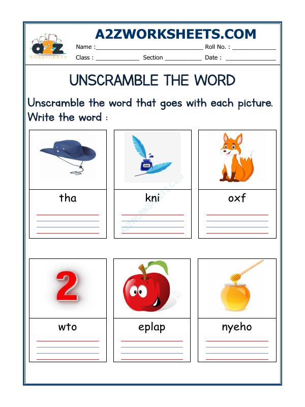 A2Zworksheets:Worksheet of Unscramble The Word-07-Reading-English