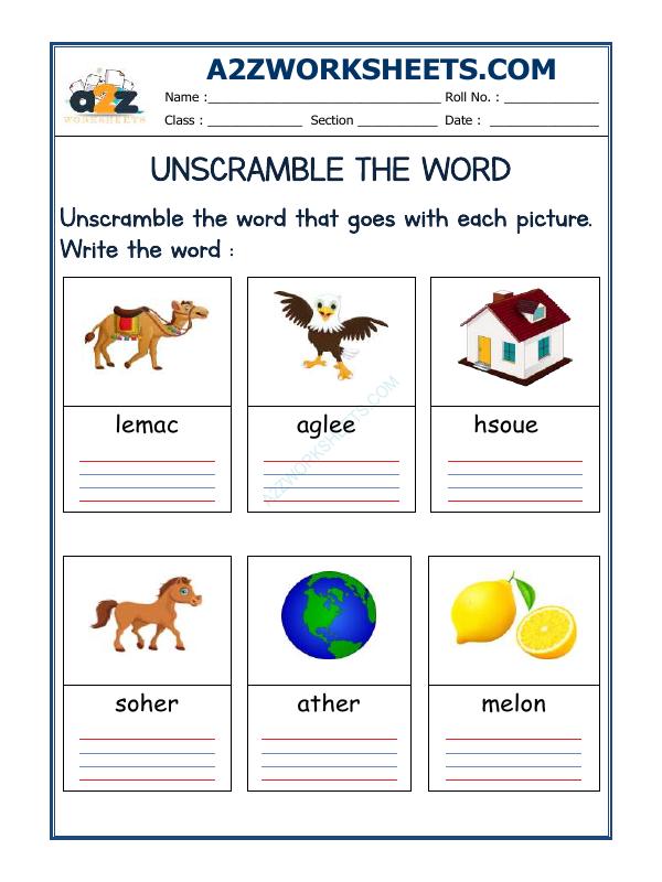 A2Zworksheets:Worksheet of Unscramble The Word-08-Reading-English