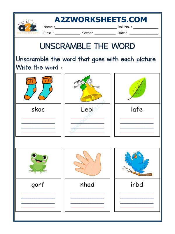 A2Zworksheets:Worksheet of Unscramble The Word-11-Reading-English