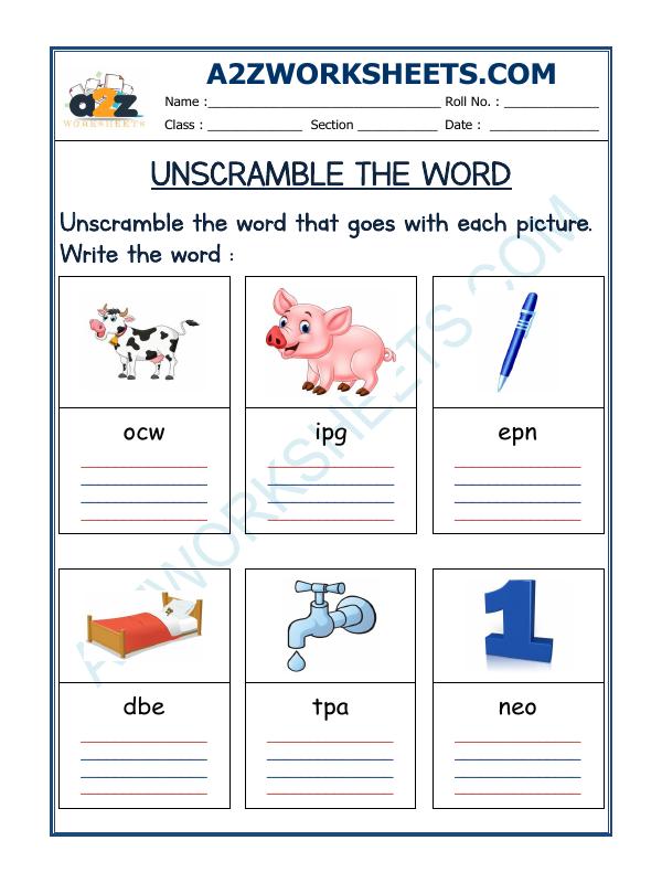 A2Zworksheets:Worksheet of Unscramble The Word-13-Reading-English