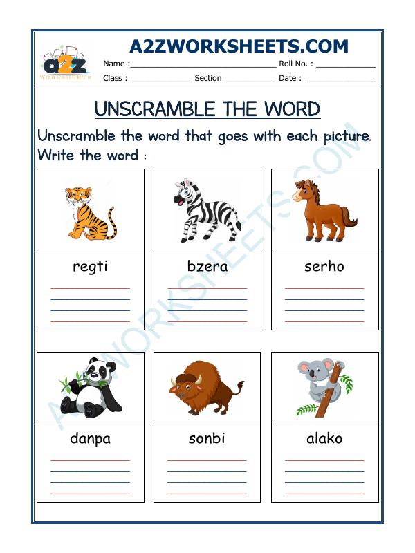 A2Zworksheets:Worksheet of Unscramble The Word-14-Reading-English