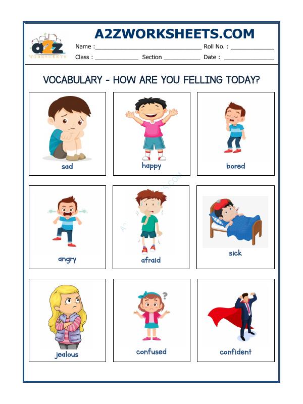 A2Zworksheets:Worksheet of Vocabulary Worksheets-How Are You Feeling ...