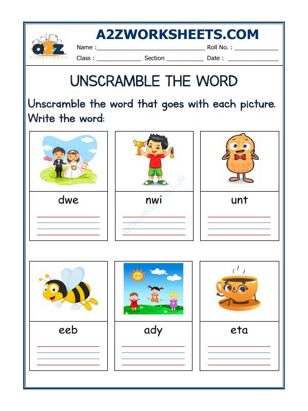 A2Zworksheets:Worksheet of Unscramble The Word-24-Reading-English