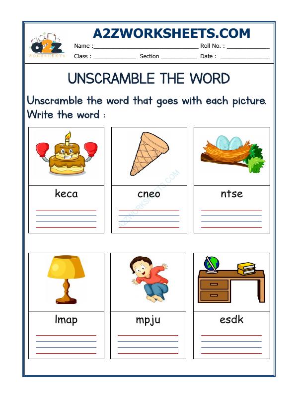 A2Zworksheets:Worksheet of Unscramble The Word-33-Reading-English
