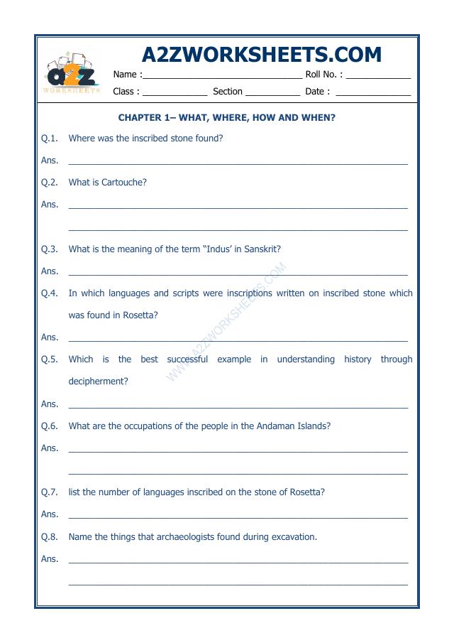A2Zworksheets:Worksheet of What, Where, How And When-05-Our History and ...