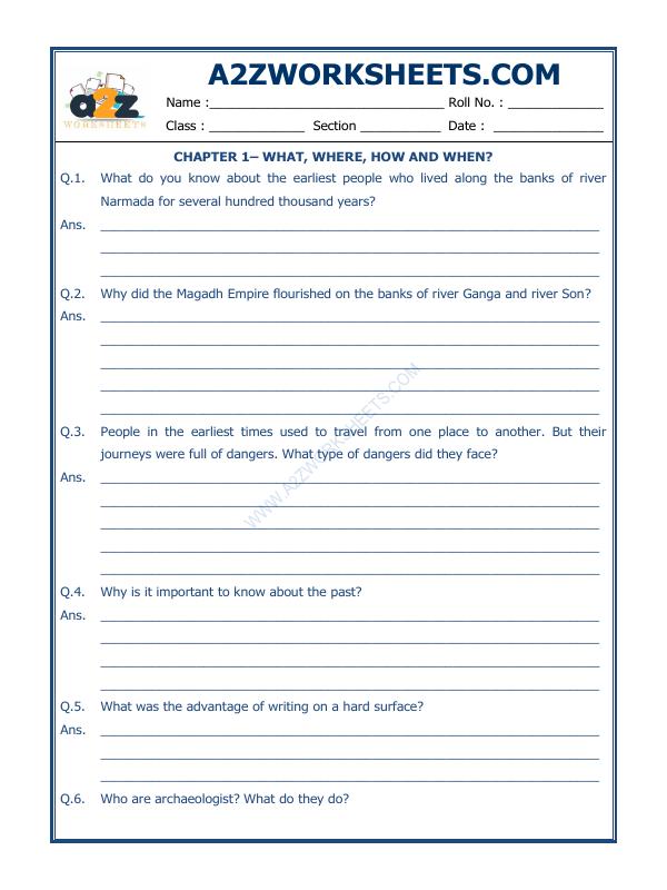 A2Zworksheets:Worksheet of What, Where, How And When-07-Our History and ...