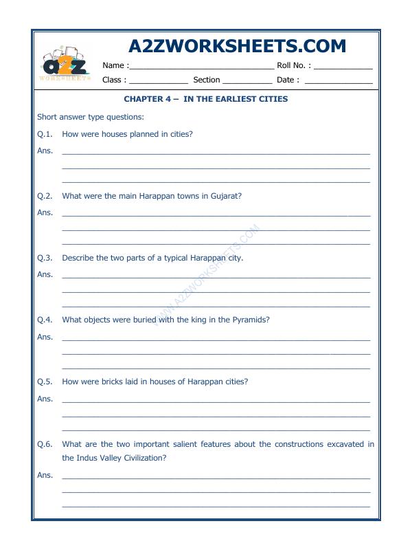 A2Zworksheets:Worksheet of In The Earliest Cities-07-Our History and ...