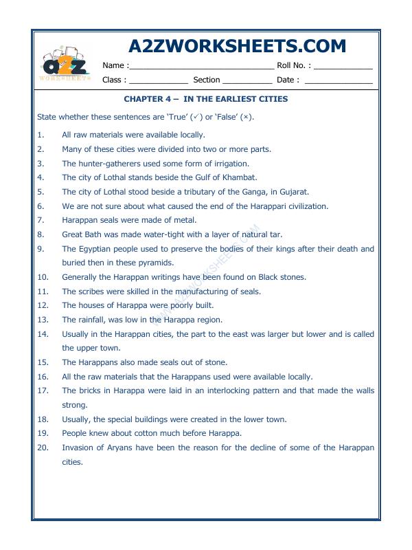 A2Zworksheets:Worksheet of In The Earliest Cities-10-Our History and ...