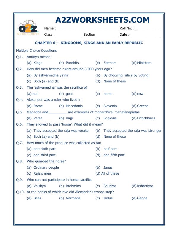 A2Zworksheets:Worksheet of Kingdoms, Kings And An Early Republic-05-Our ...