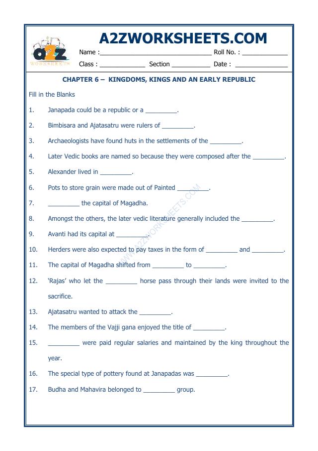 A2Zworksheets:Worksheet of Kingdoms, Kings And An Early Republic-11-Our ...