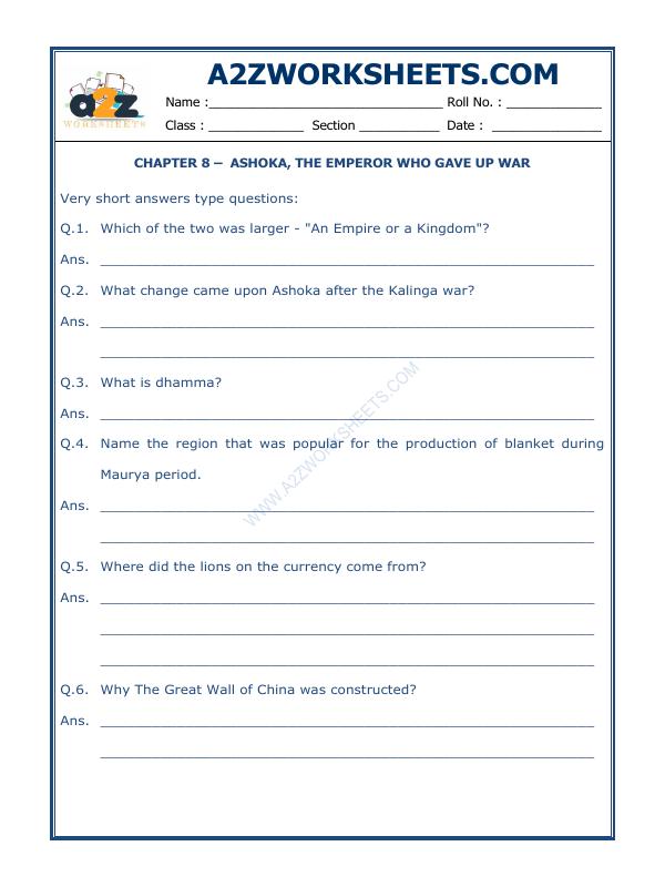 A2Zworksheets:Worksheet of Ashoka, The Emperor Who Gave Up War-03-Our ...