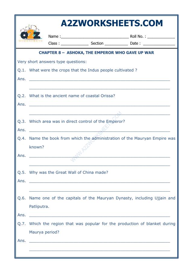 A2Zworksheets:Worksheet of Ashoka, The Emperor Who Gave Up War-04-Our ...
