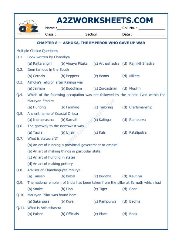 A2Zworksheets:Worksheet of Ashoka, The Emperor Who Gave Up War-07-Our ...