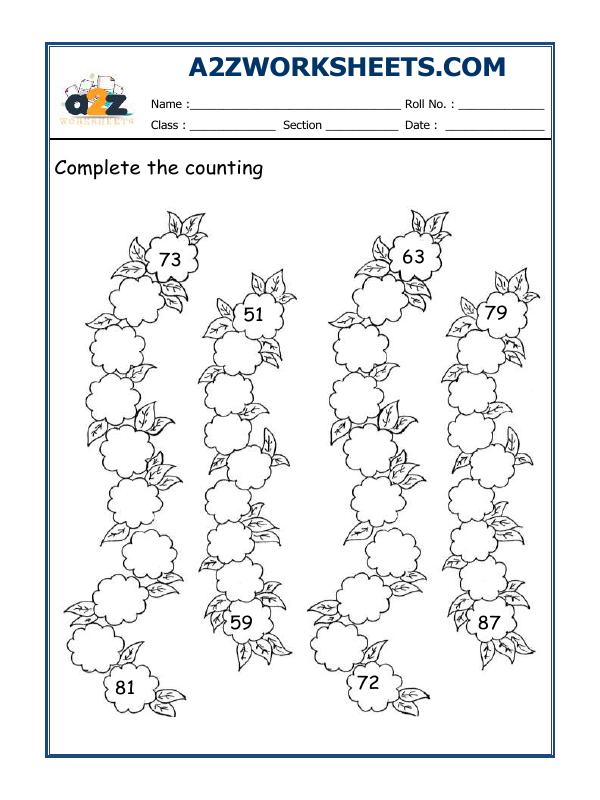 A2Zworksheets:Worksheet of Counting (Complete The Counting)-Numbers-Maths