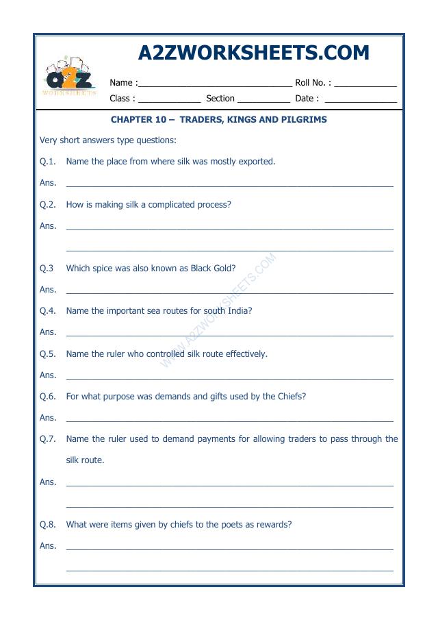 A2Zworksheets:Worksheet of Traders, Kings And Pilgrims-01-Our History ...