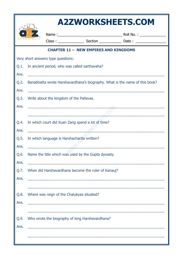 A2Zworksheets:Worksheet of New Empires And Kingdoms-02-Our History and ...