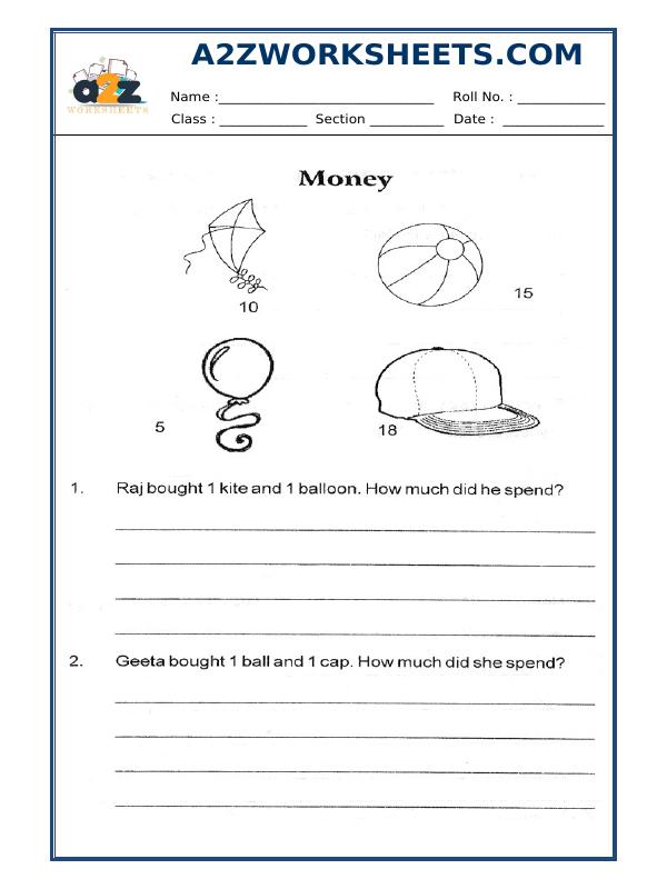 A2Zworksheets:Worksheet of Money-Money-Maths