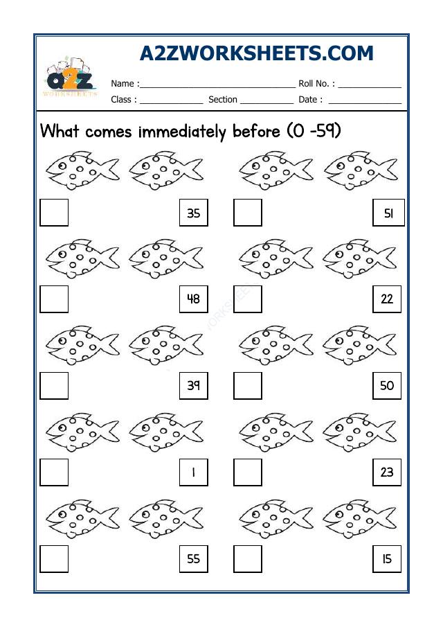 A2Zworksheets:Worksheet of What Comes Before-07-Numbers-Maths