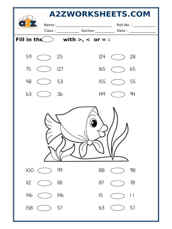 A2Zworksheets:Worksheet of Put The Sign Greater, Lesser And Equal To-02 ...