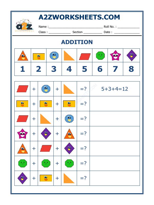 A2Zworksheets:Worksheet of Addition-08-Addition-Maths