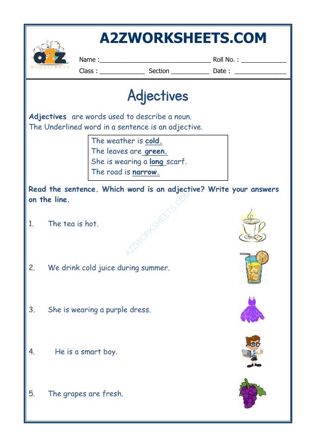A2Zworksheets:Worksheet of English Adjectives Worksheet-05-Grammar-English
