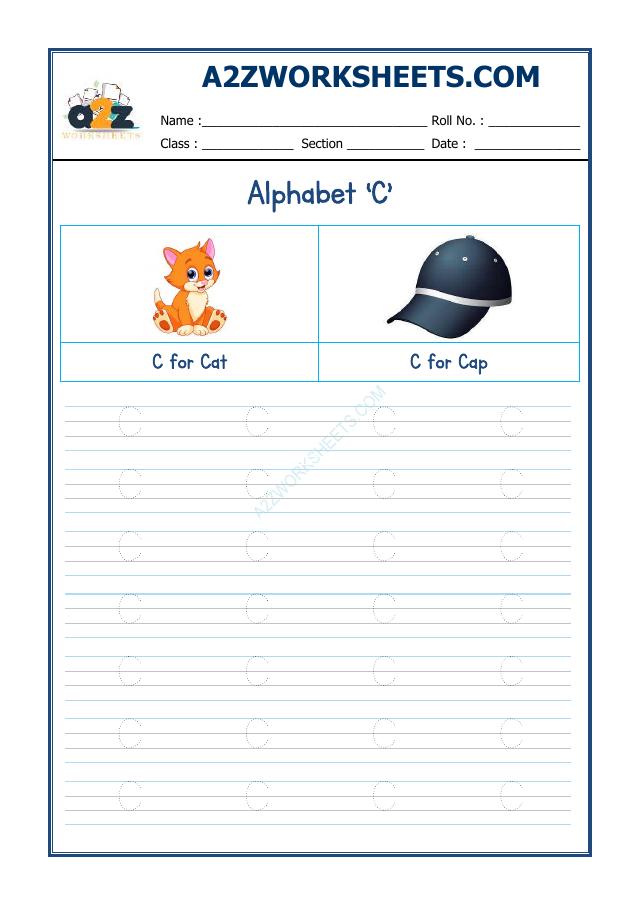 A2Zworksheets:Worksheet of English Alphabet 'C'-Writing-English