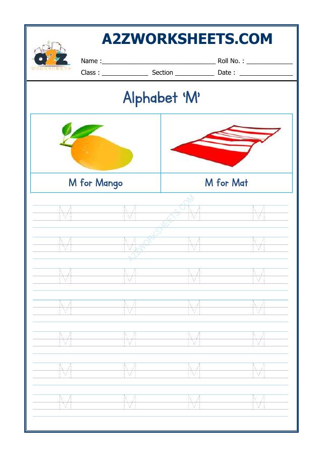 A2Zworksheets:Worksheet of English Alphabet 'M'-Writing-English