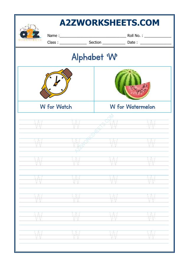A2Zworksheets:Worksheet of English Alphabet 'W'-Writing-English