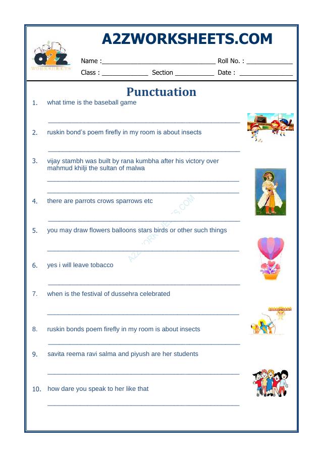 A2Zworksheets:Worksheet of English Punctuation Worksheet-01-Grammar-English