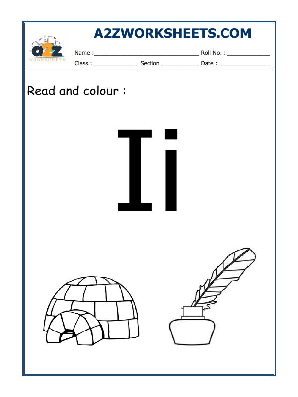 A2Zworksheets:Worksheet of Recognition Of I-Alphabets-English