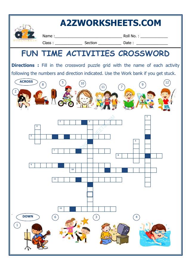 A2Zworksheets:Worksheet of Cross Words-Fun Time Activities-Reading-English