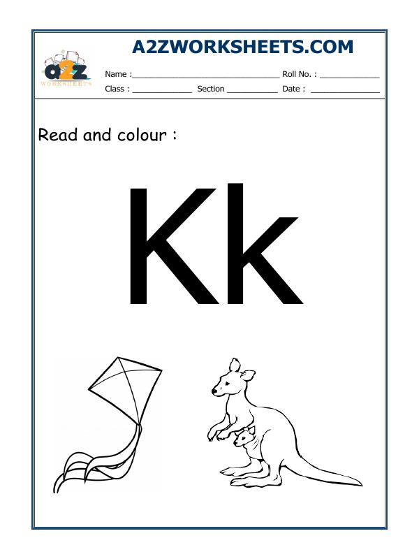 A2Zworksheets:Worksheet of Recognition Of K-Alphabets-English