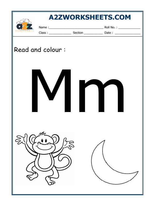 A2Zworksheets:Worksheet of Recognition Of M-Alphabets-English