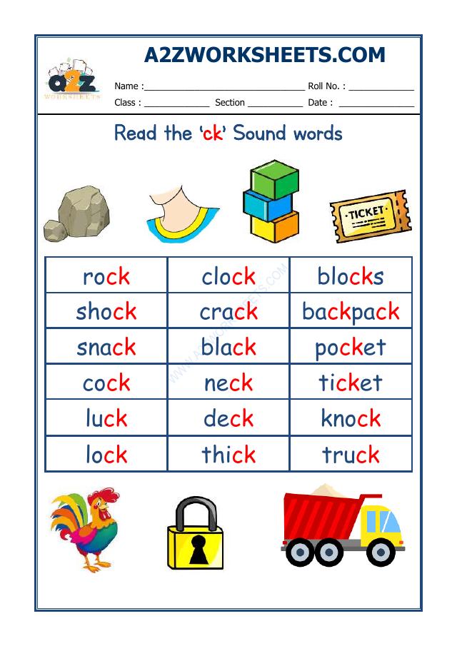 A2Zworksheets:Worksheet of English Phonics Sounds - 'Ck' Sound Words ...