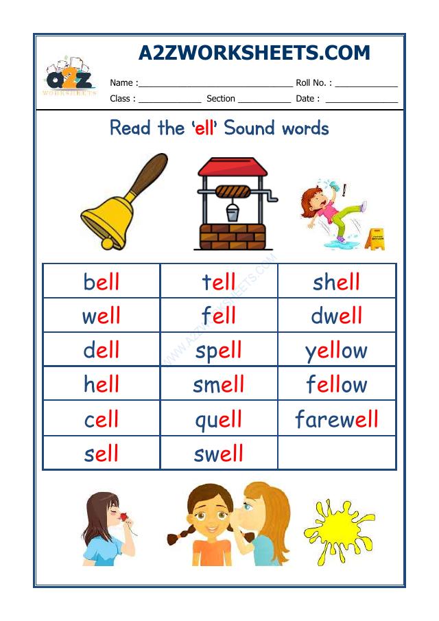 A2Zworksheets:Worksheet of English Phonics Sounds - 'Ell' Sound Words ...
