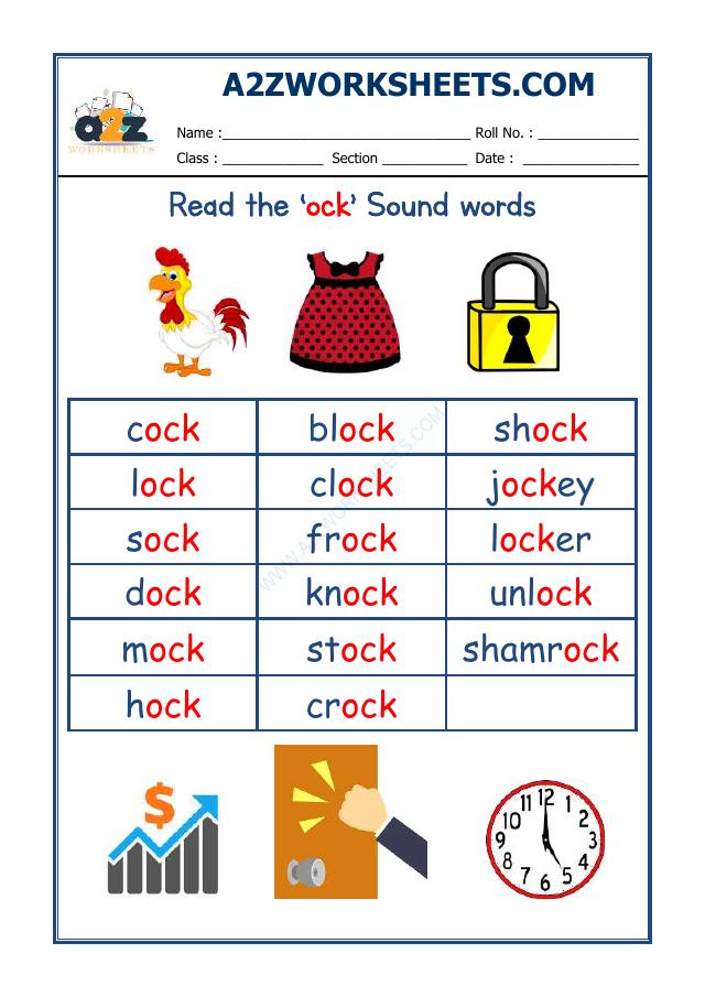 A2Zworksheets:Worksheet of English Phonics Sounds - 'Ock' Sound Words ...