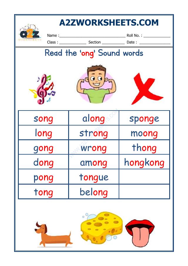 A2Zworksheets:Worksheet of English Phonics Sounds - 'Ong' Sound Words ...