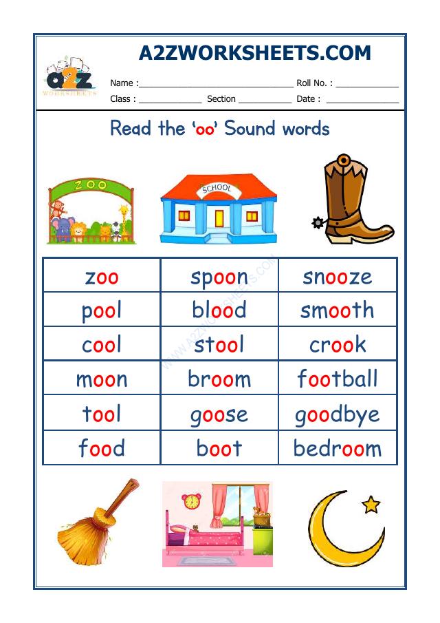 A2Zworksheets:Worksheet of English Phonics Sounds - 'Oo' Sound Words ...