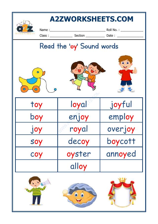 A2Zworksheets:Worksheet of English Phonics Sounds - 'Oy' Sound Words ...