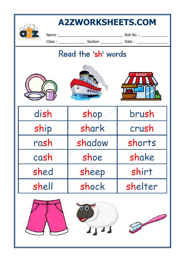 A2Zworksheets:Worksheet of English Phonics Sounds - 'Sh' Sound Words ...