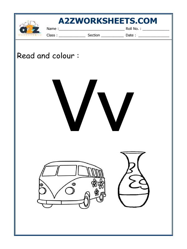 A2Zworksheets:Worksheet of Recognition Of V-Alphabets-English