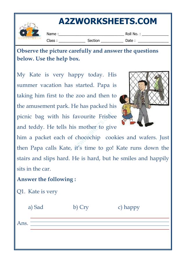A2Zworksheets:Worksheet of Picture Comprehension-37-Reading-English