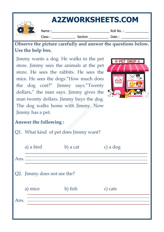 A2Zworksheets:Worksheet of Picture Comprehension-38-Reading-English