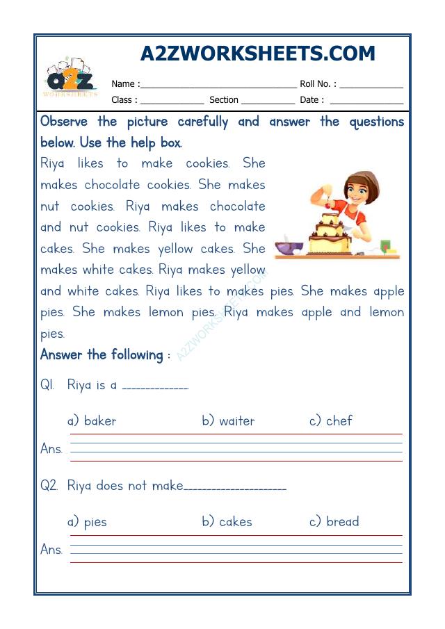 A2Zworksheets:Worksheet of Picture Comprehension-39-Reading-English