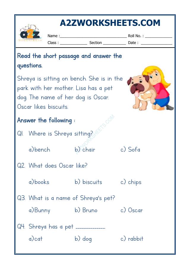 A2Zworksheets:Worksheet of Comprehension Passage-19-Reading-English