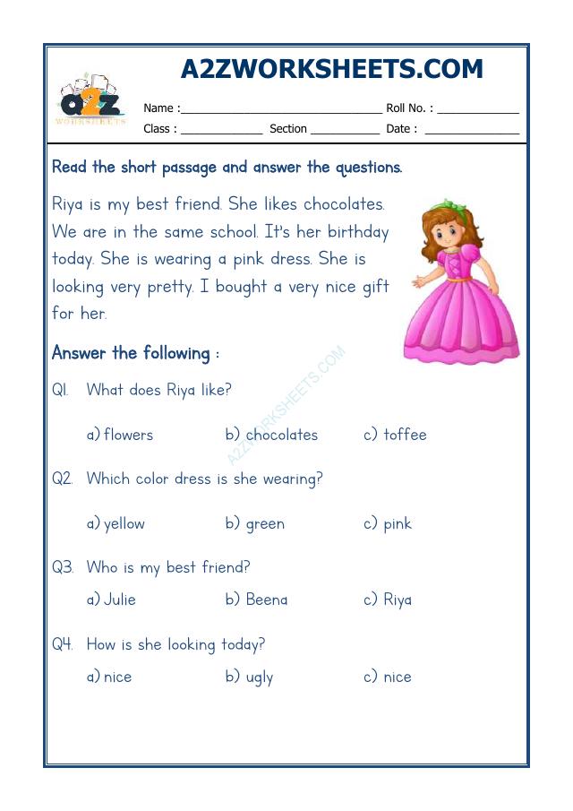 A2Zworksheets:Worksheet of Comprehension Passage-21-Reading-English